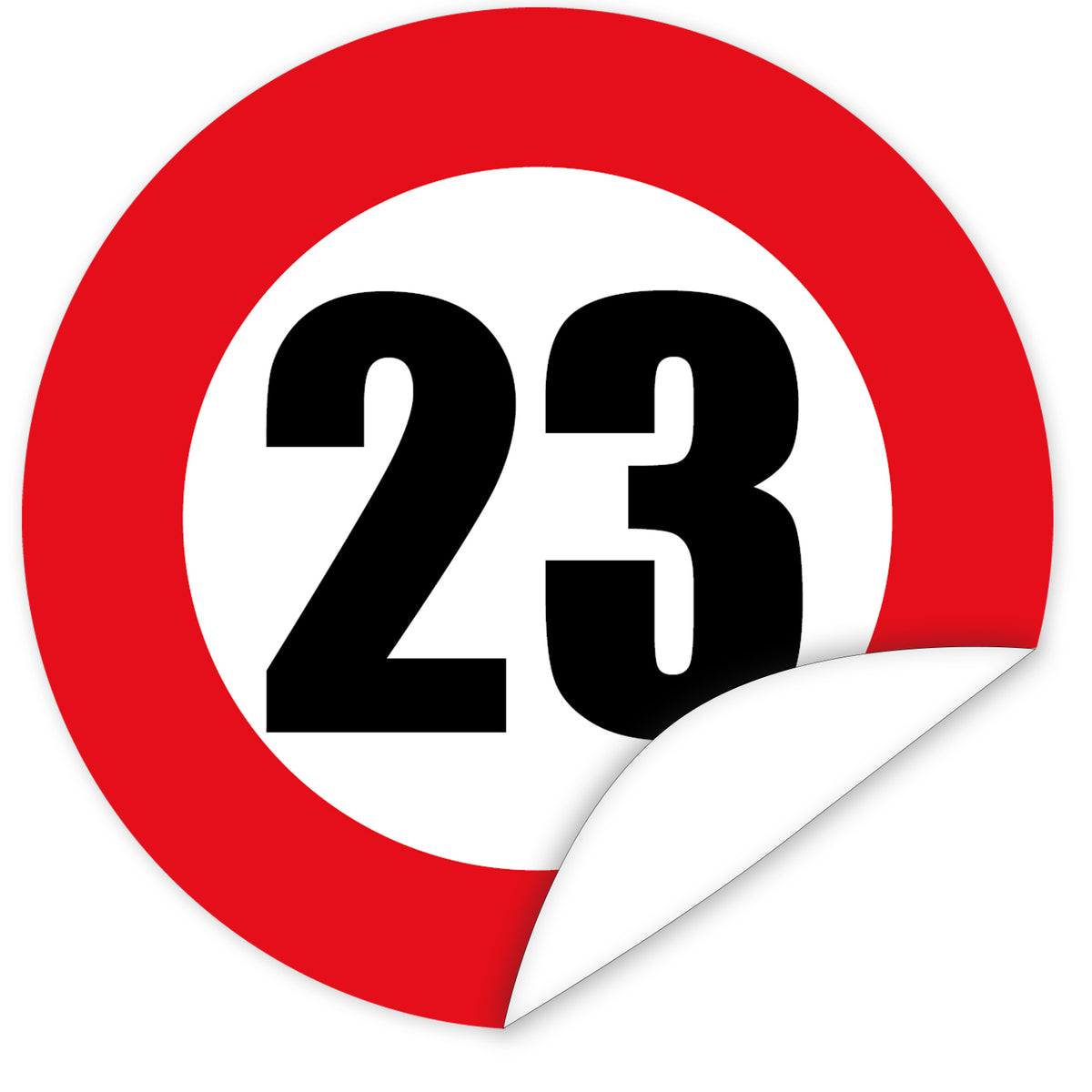 Zahl 23 - Verkehrsschild-Motivsticker I rund ⌀ 7 cm I Zeitloser Geburt ...