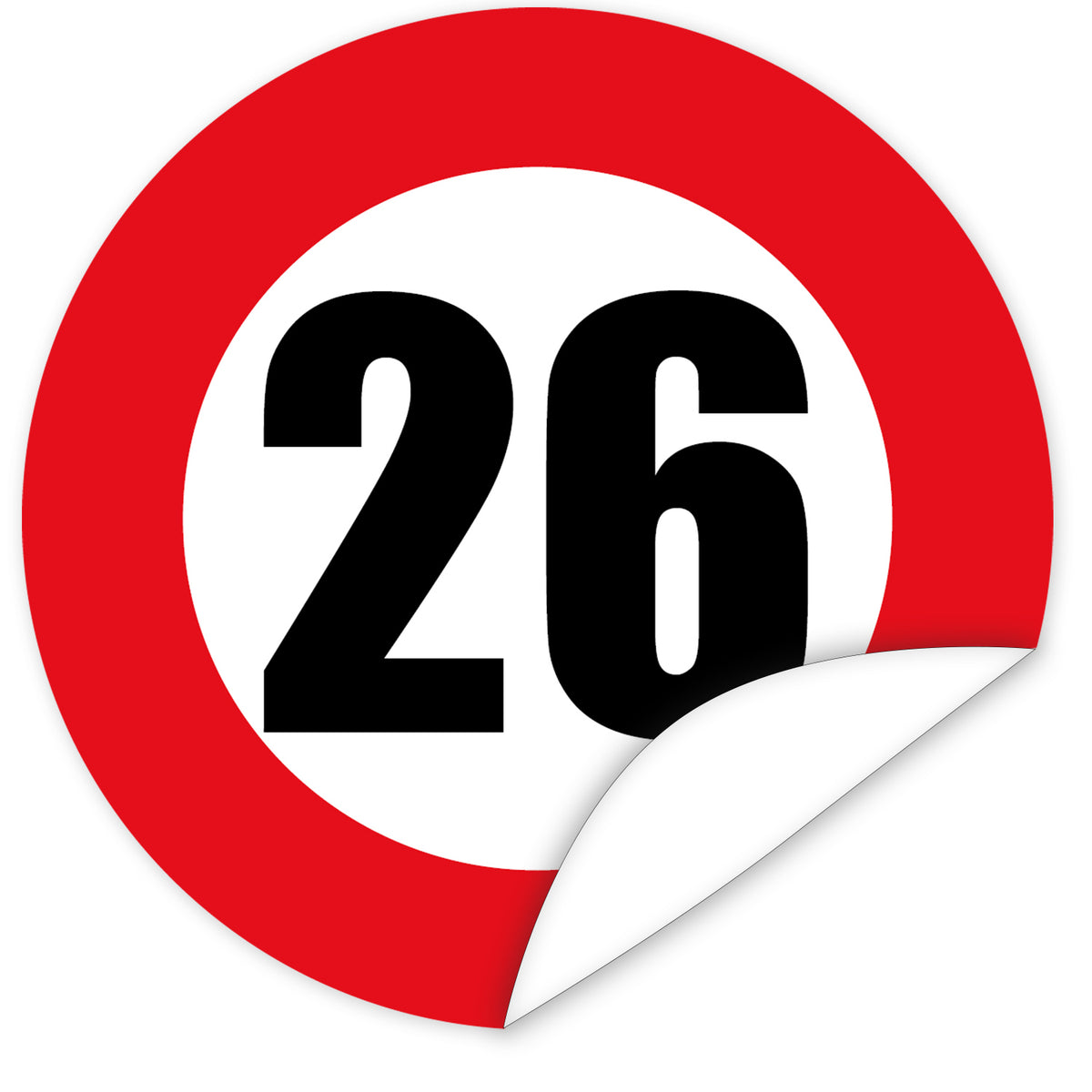 Zahl 26 - Verkehrsschild-Motivsticker I rund ⌀ 7 cm I Zeitloser Geburt ...
