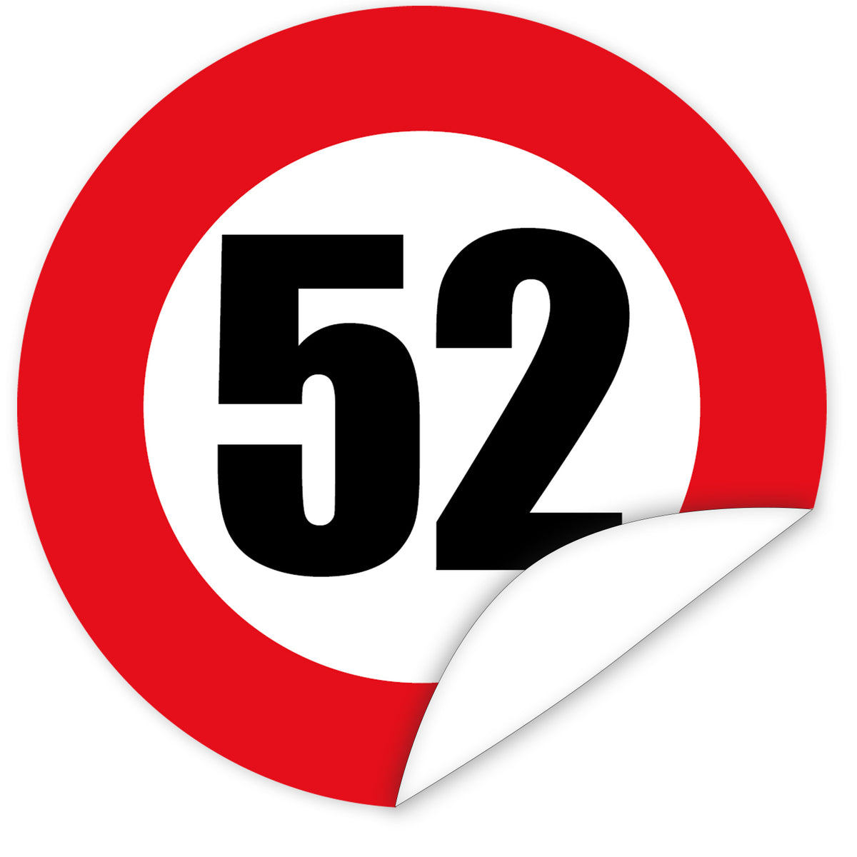 Zahl 52 - Verkehrsschild-Motivsticker I rund ⌀ 7 cm I Zeitloser Geburt ...