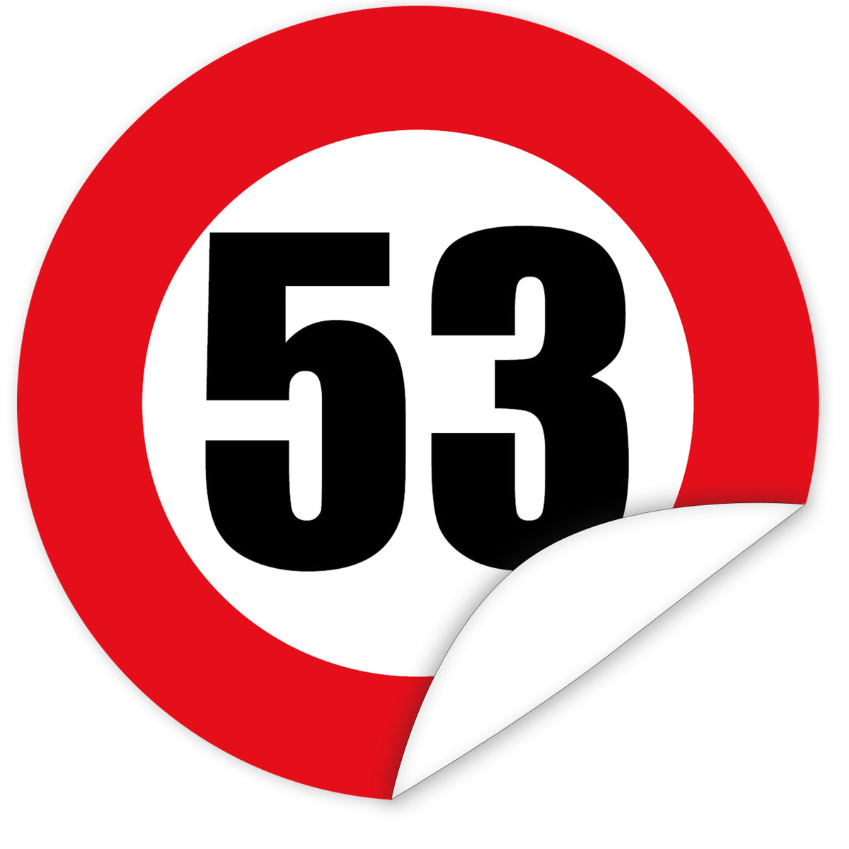 Zahl 53 - Verkehrsschild-Motivsticker I rund ⌀ 7 cm I Zeitloser Geburt ...