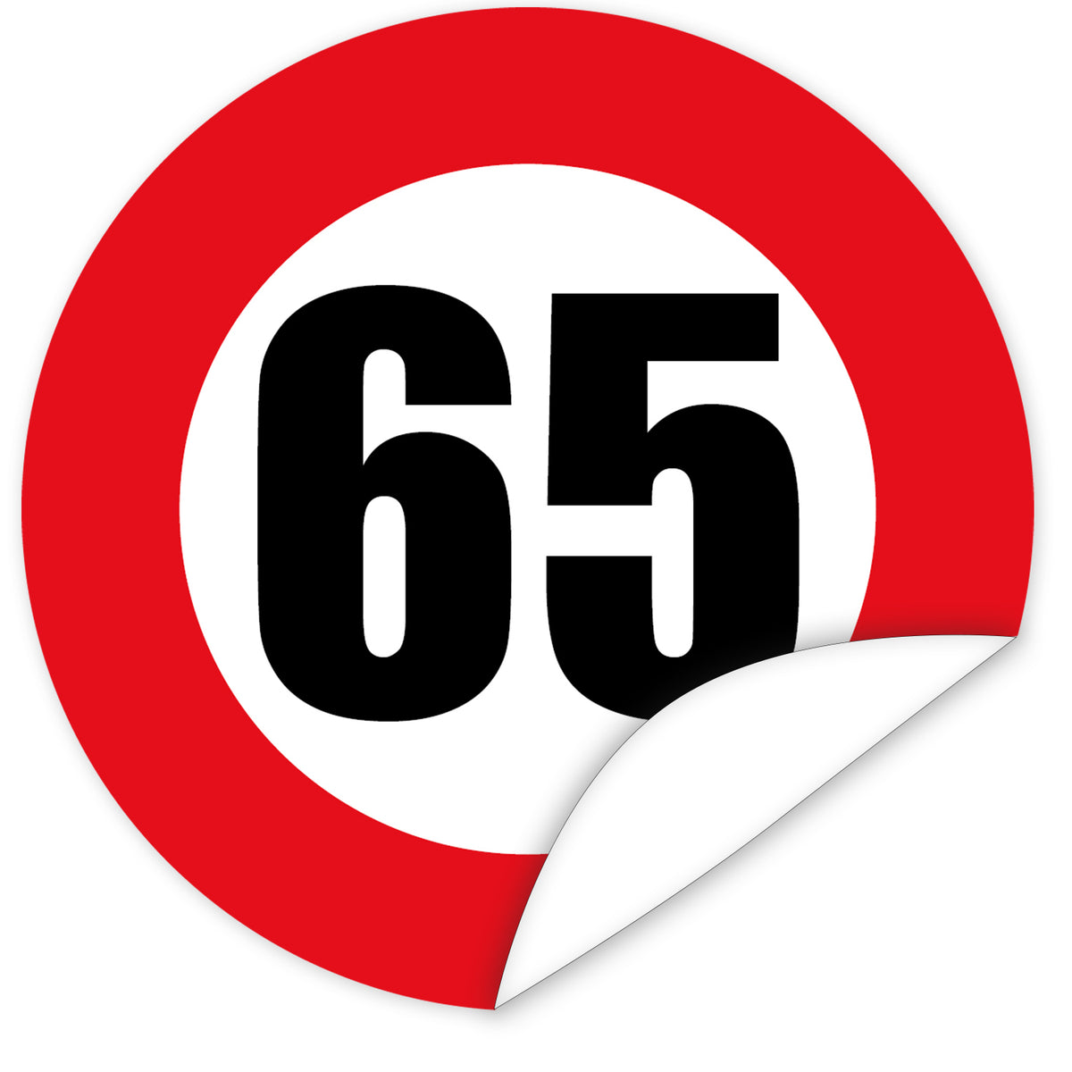 Zahl 65 - Verkehrsschild-Motivsticker I rund ⌀ 7 cm I Zeitloser Geburt ...
