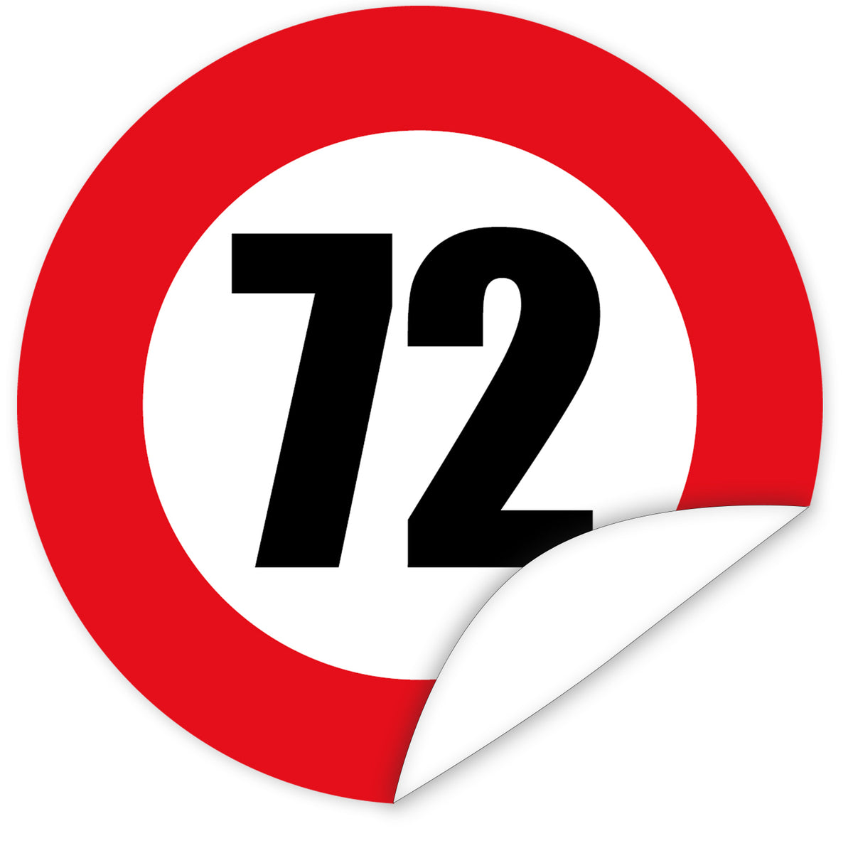 Zahl 72 - Verkehrsschild-Motivsticker I rund ⌀ 7 cm I Zeitloser Geburt ...
