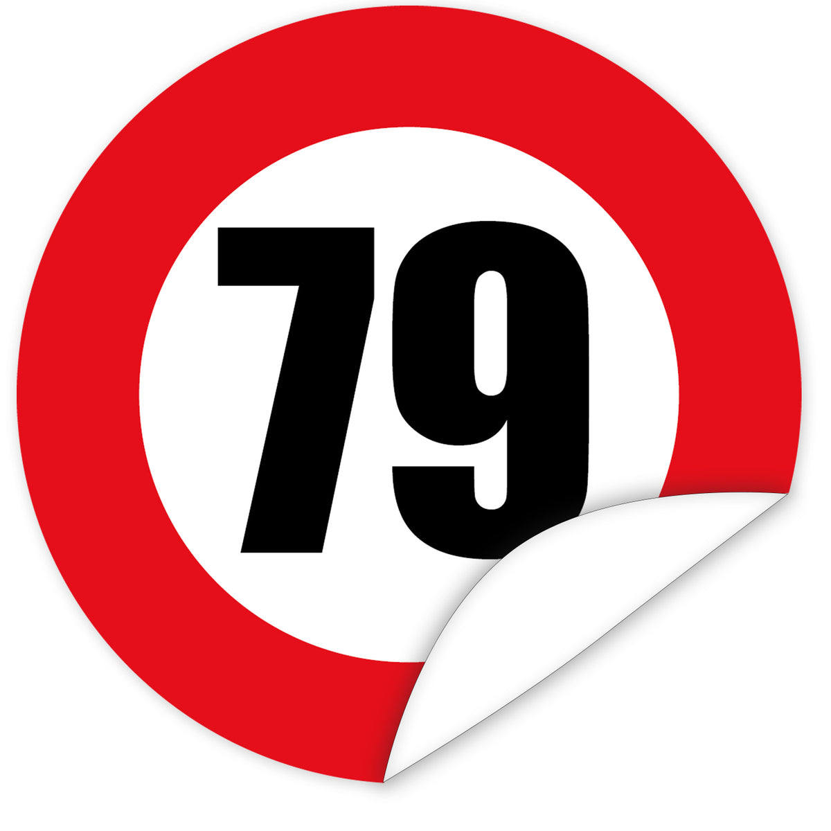 Zahl 79 - Verkehrsschild-Motivsticker I rund ⌀ 7 cm I Zeitloser Geburt ...