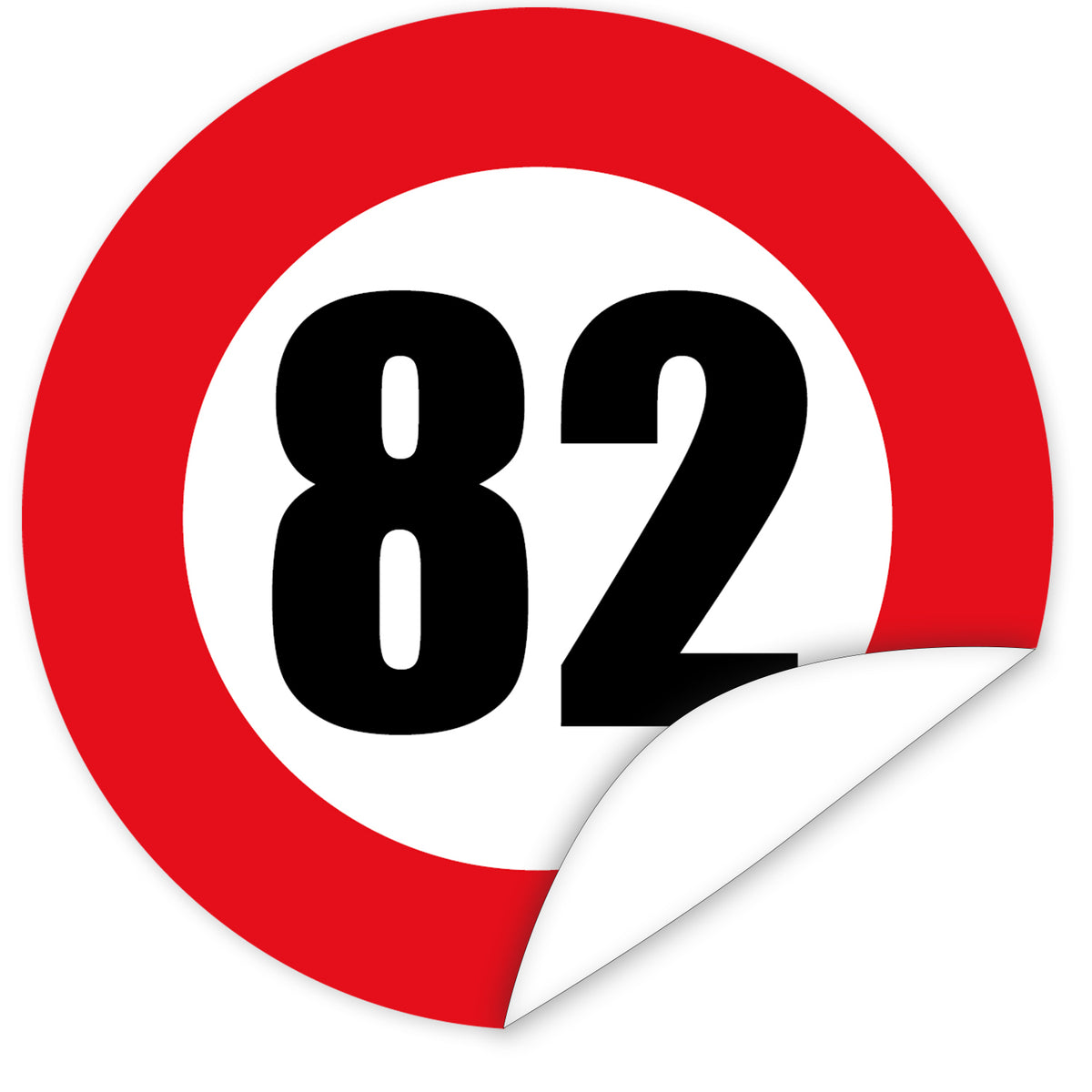Zahl 82 - Verkehrsschild-Motivsticker I rund ⌀ 7 cm I Zeitloser Geburt ...