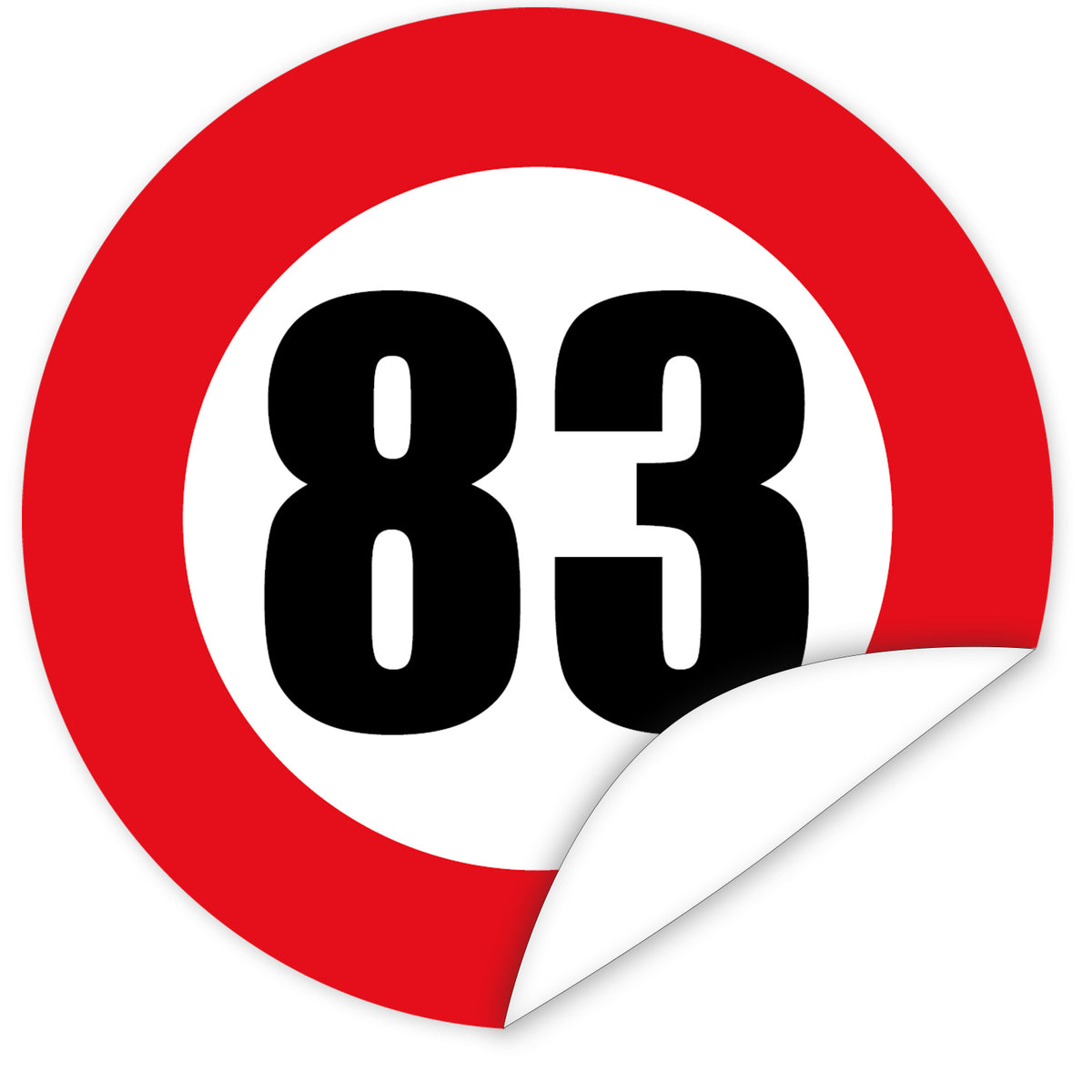 Zahl 83 - Verkehrsschild-Motivsticker I rund ⌀ 7 cm I Zeitloser Geburt ...