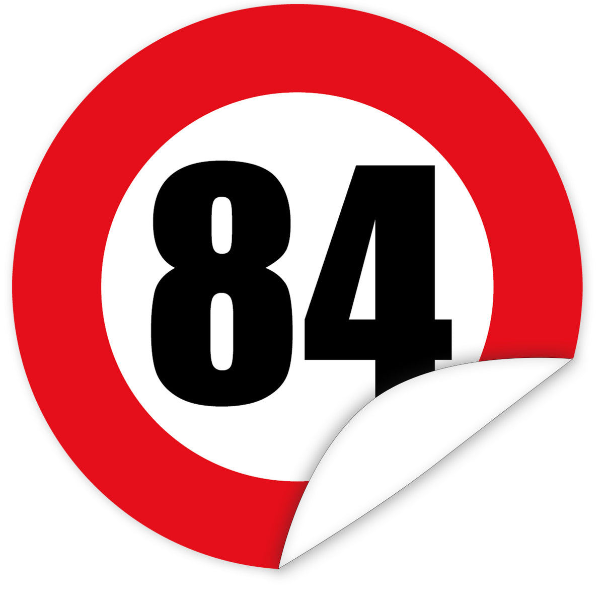 Zahl 84 - Verkehrsschild-Motivsticker I rund ⌀ 7 cm I Zeitloser Geburt ...