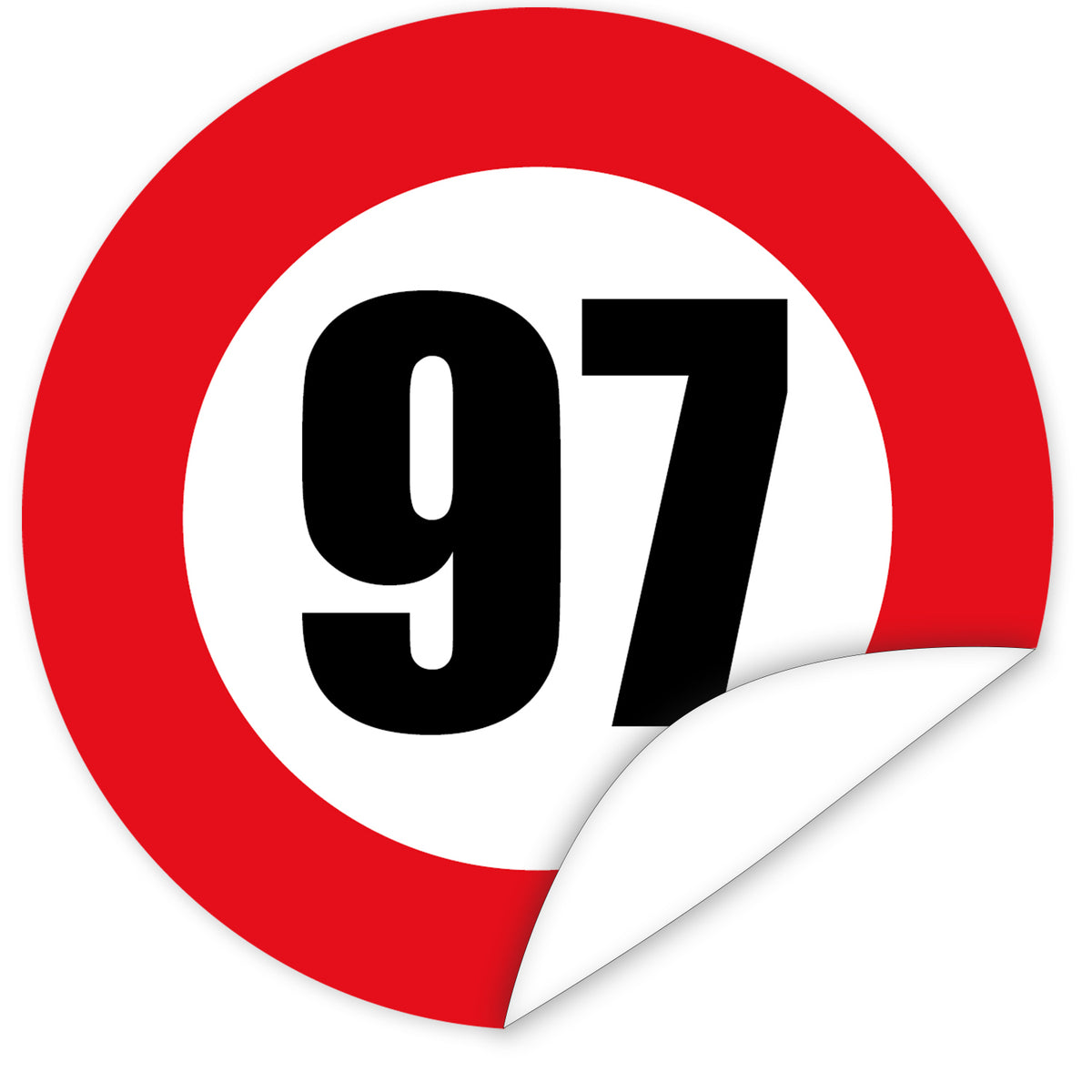 Zahl 97 - Verkehrsschild-Motivsticker I rund ⌀ 7 cm I Zeitloser Geburt ...