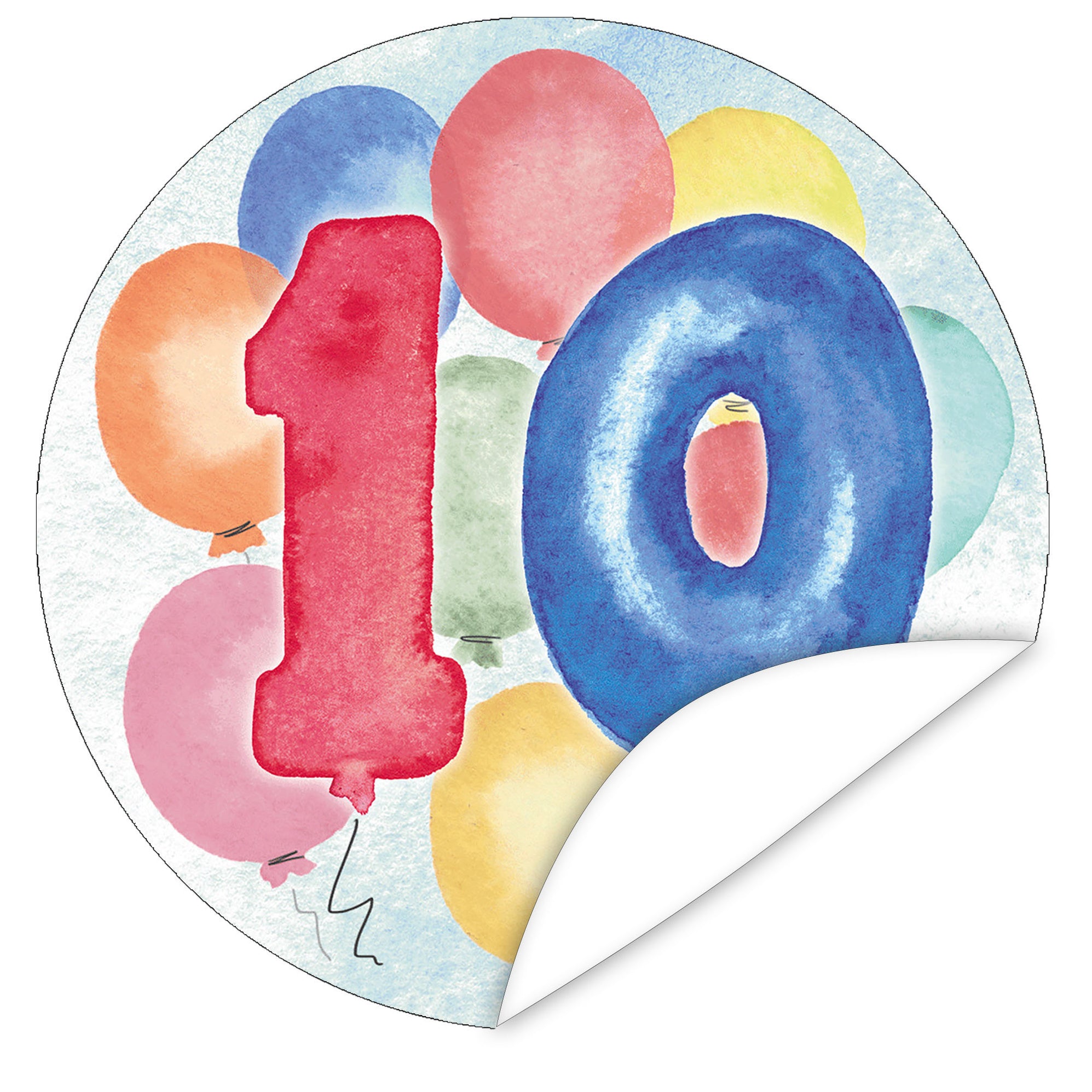 10 Zahlen Aquarell - Motivsticker I rund ⌀ 7 cm I Liebevoll gestaltete ...