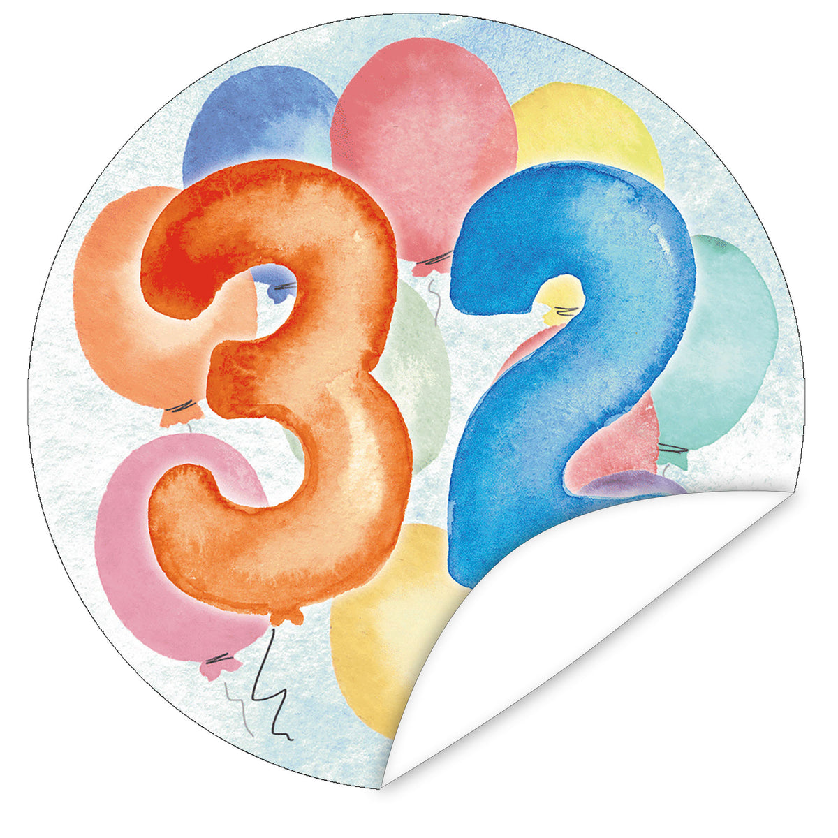 32 Zahlen Aquarell - Motivsticker I rund ⌀ 7 cm I Liebevoll gestaltete ...