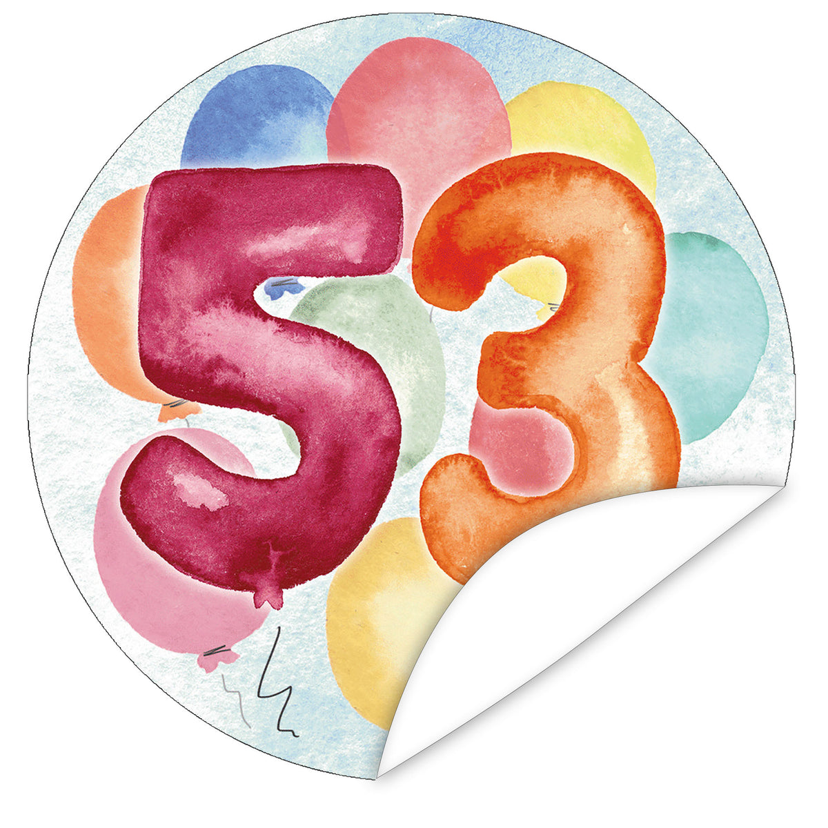 53 Zahlen Aquarell - Motivsticker I rund ⌀ 7 cm I Liebevoll gestaltete ...