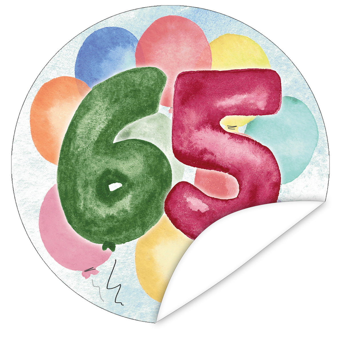 65 Zahlen Aquarell - Motivsticker I rund ⌀ 7 cm I Liebevoll gestaltete ...