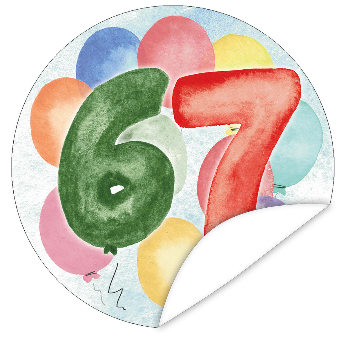 67 Zahlen Aquarell - Motivsticker I rund ⌀ 7 cm I Liebevoll gestaltete ...