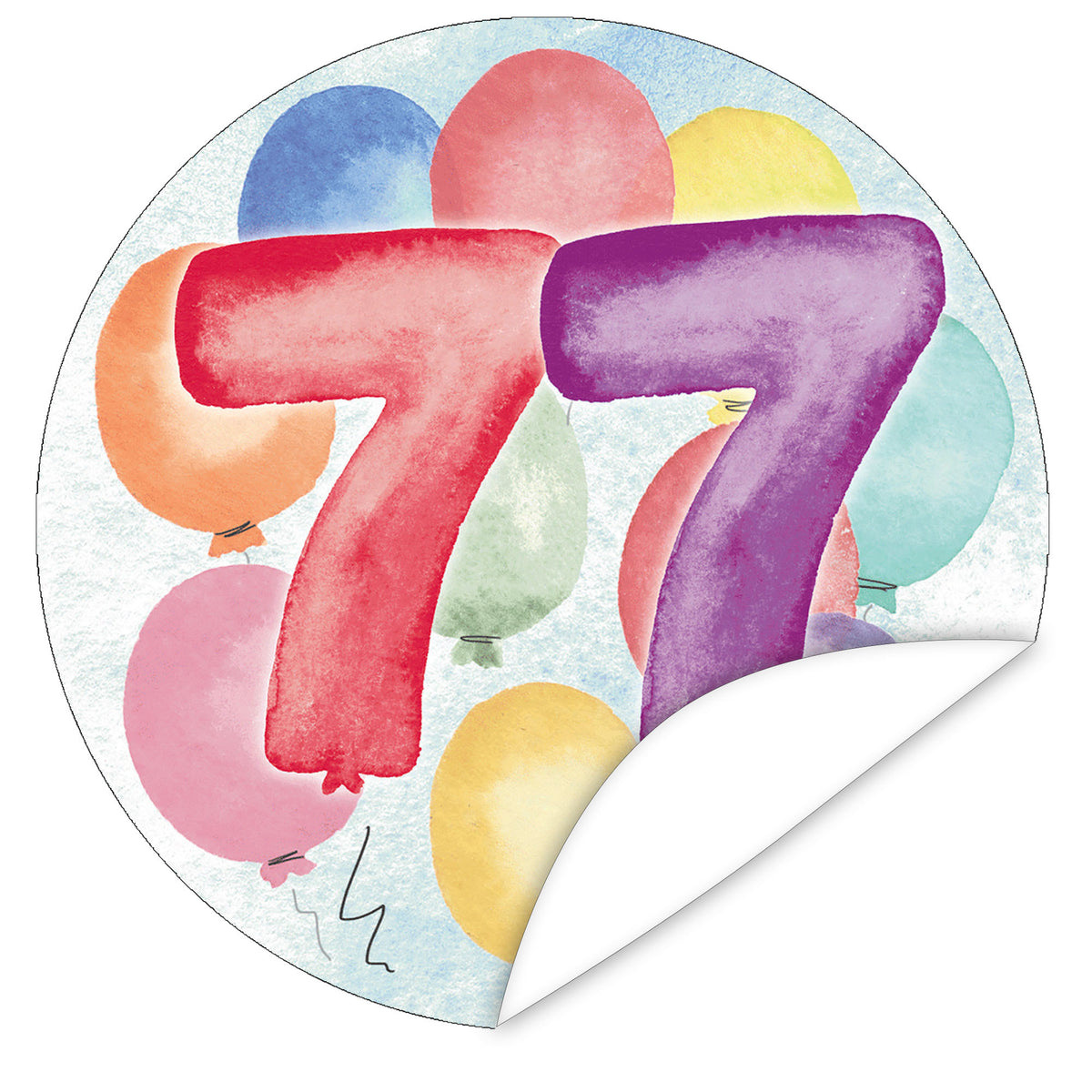 77 Zahlen Aquarell - Motivsticker I rund ⌀ 7 cm I Liebevoll gestaltete ...