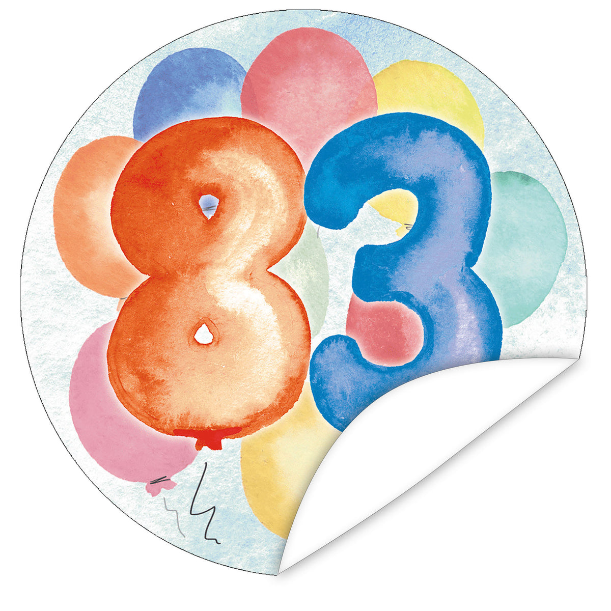 83 Zahlen Aquarell - Motivsticker I rund ⌀ 7 cm I Liebevoll gestaltete ...
