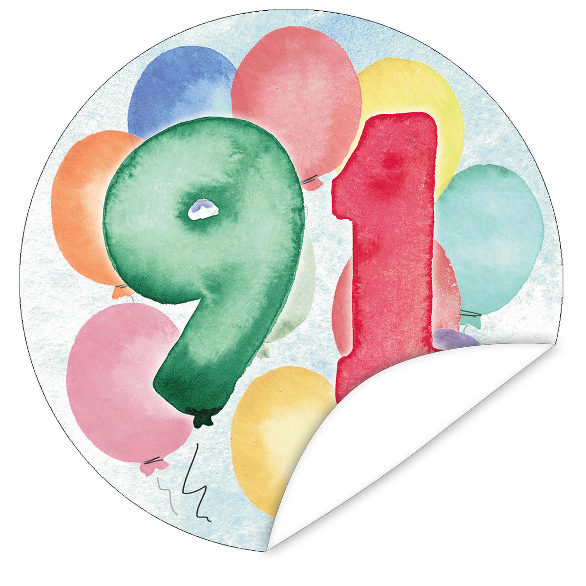 91 Zahlen Aquarell - Motivsticker I rund ⌀ 7 cm I Liebevoll gestaltete ...