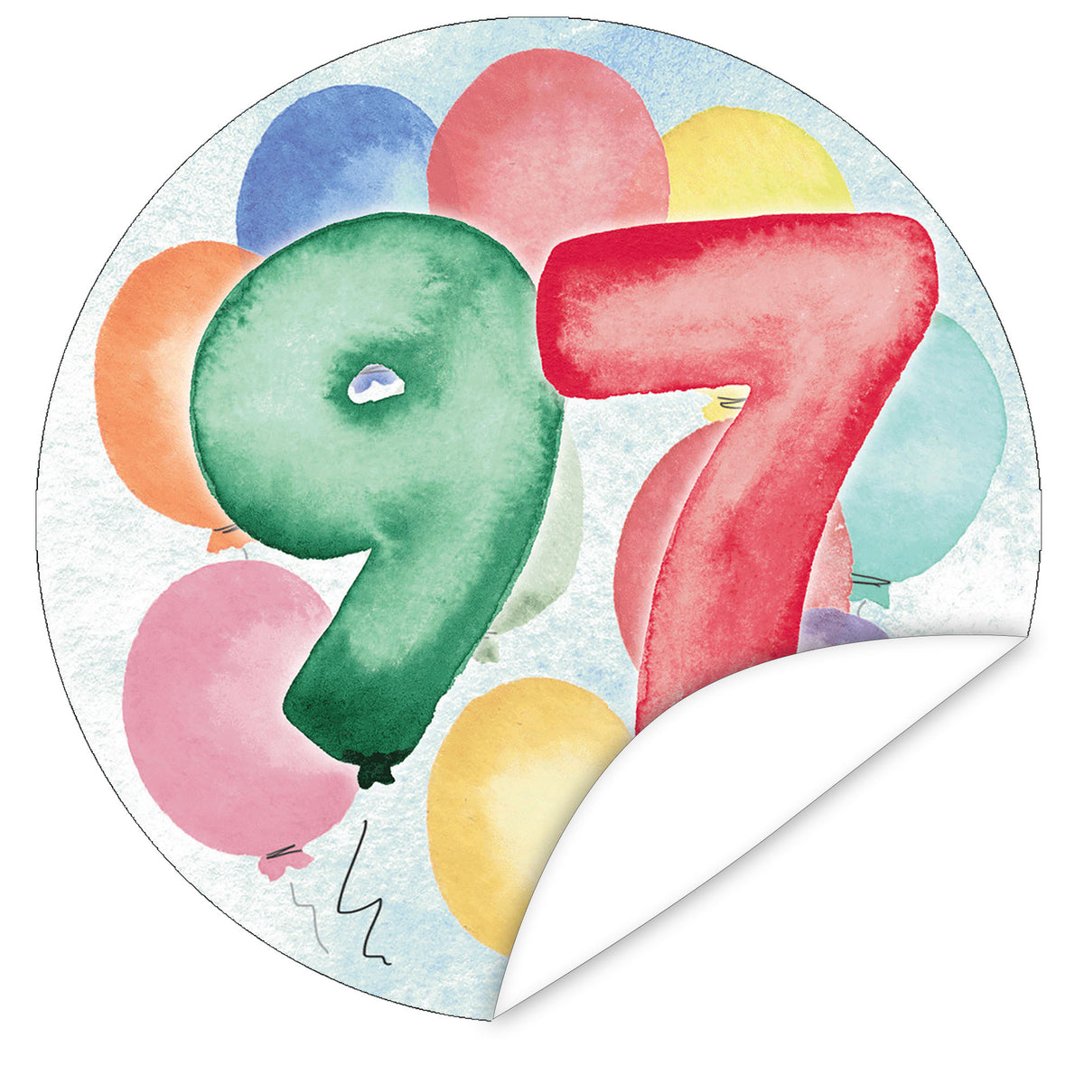 97 Zahlen Aquarell - Motivsticker I rund ⌀ 7 cm I Liebevoll gestaltete ...